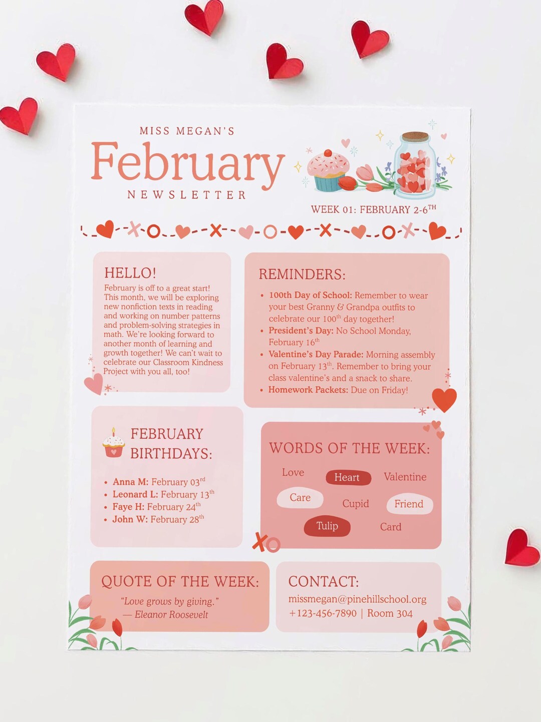 Classroom February Monthly Newsletter Canva Template | Editable Teacher ...