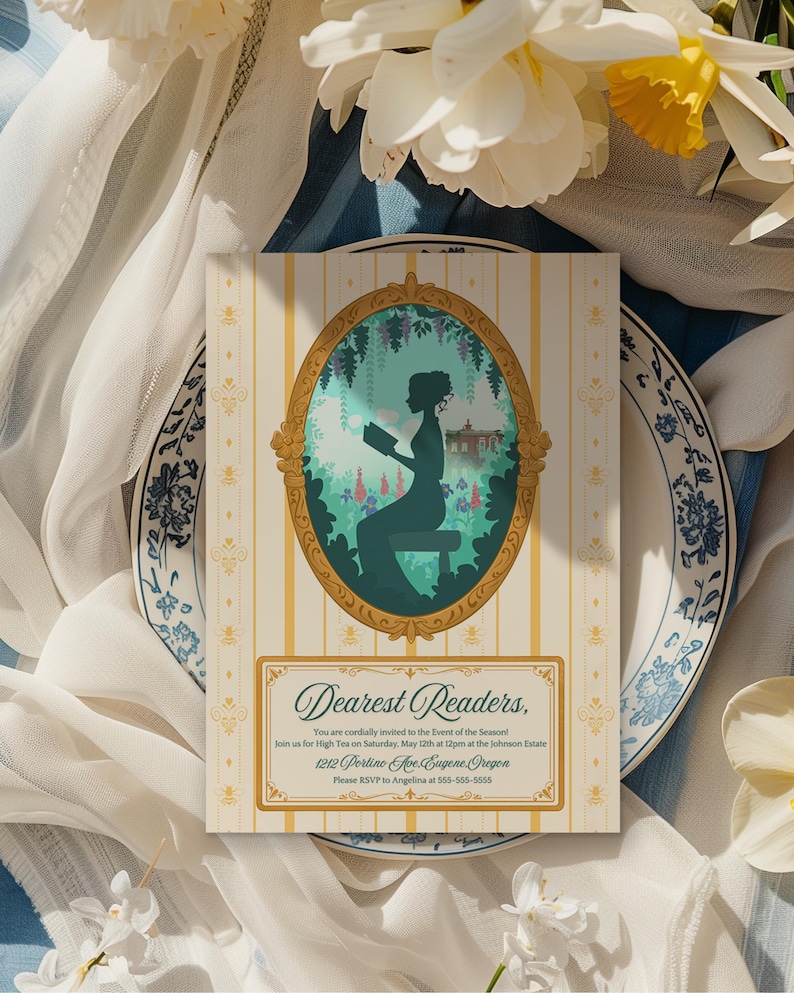 Dearest Readers High Tea Event | Canva Invitation Template | Regency ...