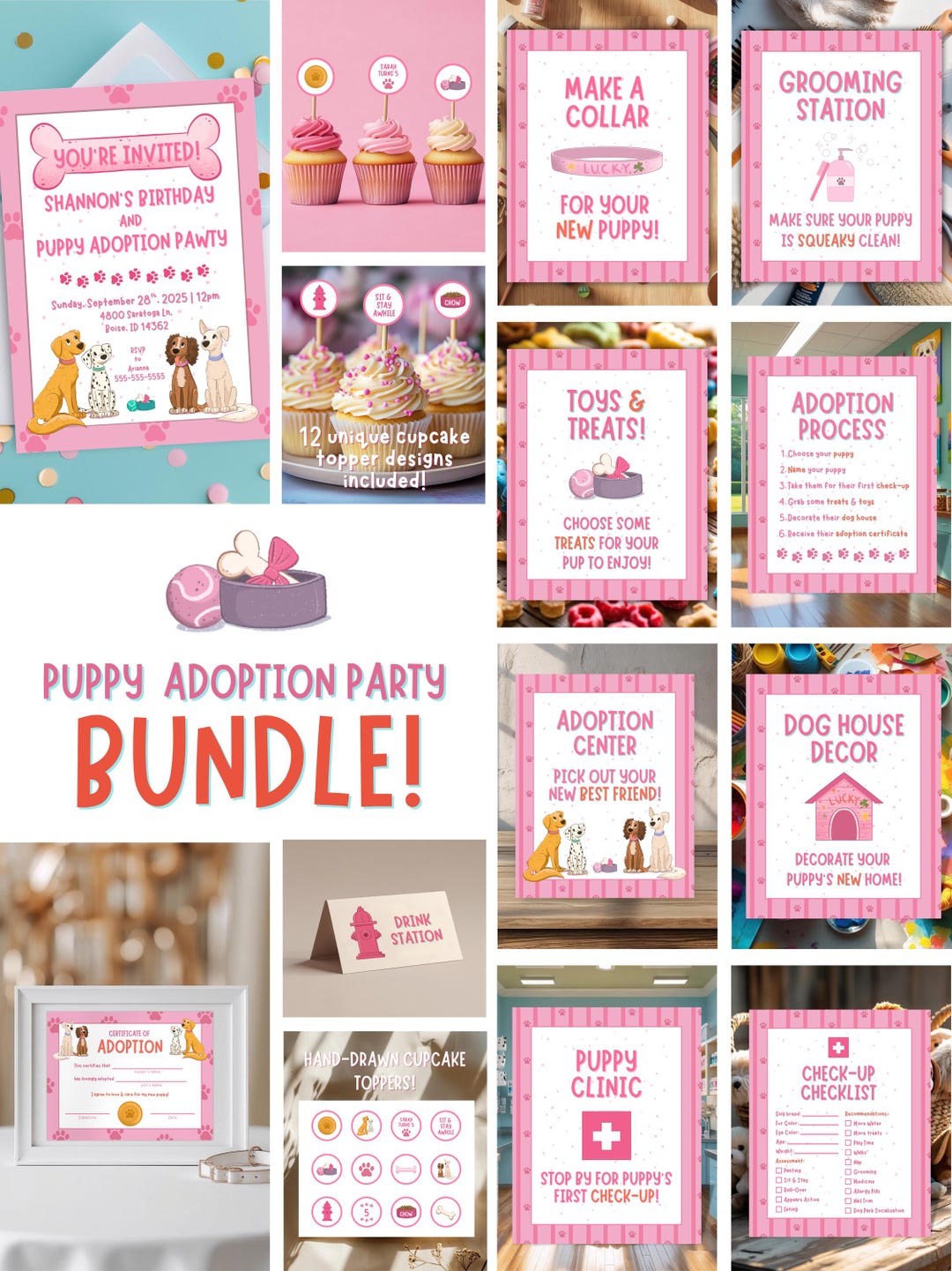 Puppy Adoption Party Bundle Dog Party Decor Editable Invitation Station ...