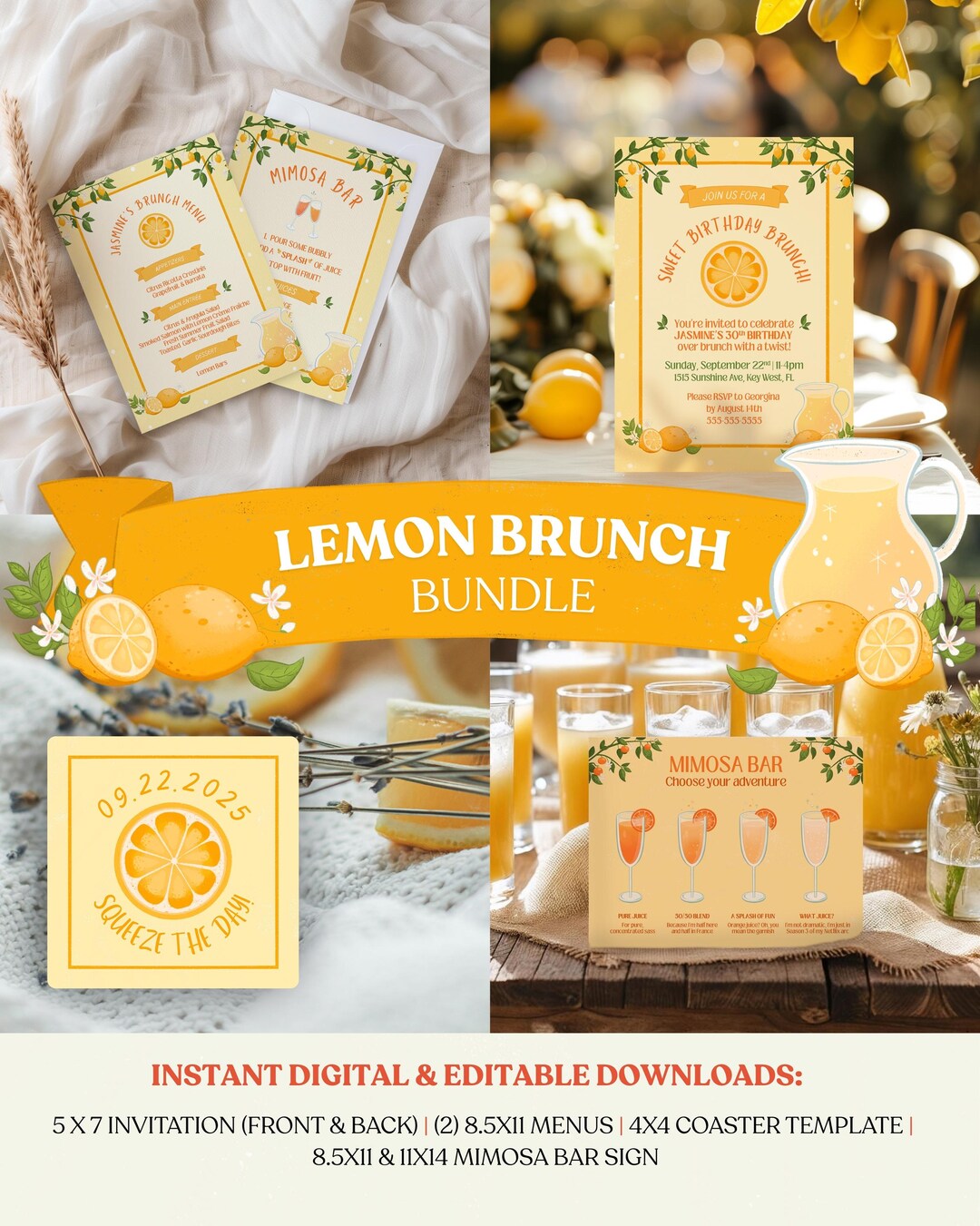 Lemon Blossom Brunch Canva Invitation Bundle | Citrus Bridal Shower ...