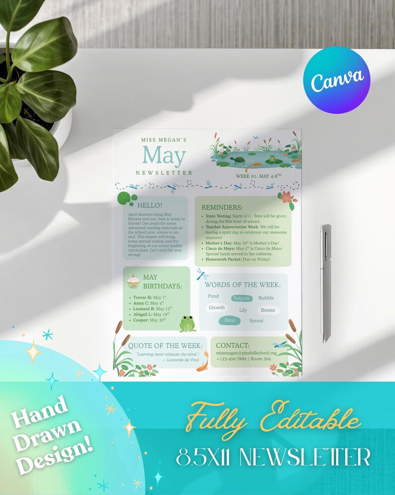 May Classroom Newsletter Canva Template | Editable Teacher Newsletter ...