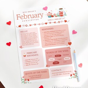 Classroom February Monthly Newsletter Canva Template | Editable Teacher ...
