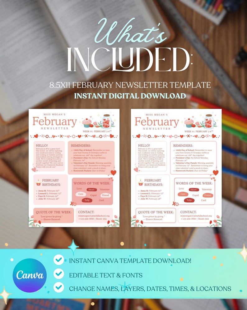 Classroom February Monthly Newsletter Canva Template | Editable Teacher ...