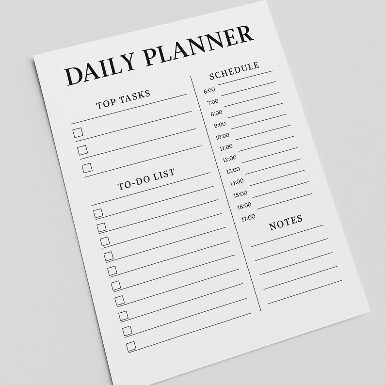 Minimalist Daily Planner – Printable PDF | Undated To-do List, Daily ...