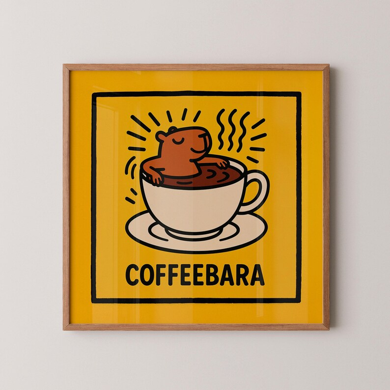 Coffeebara Poster, Funny Capybara Coffee Cup Art (digital Download) - Etsy