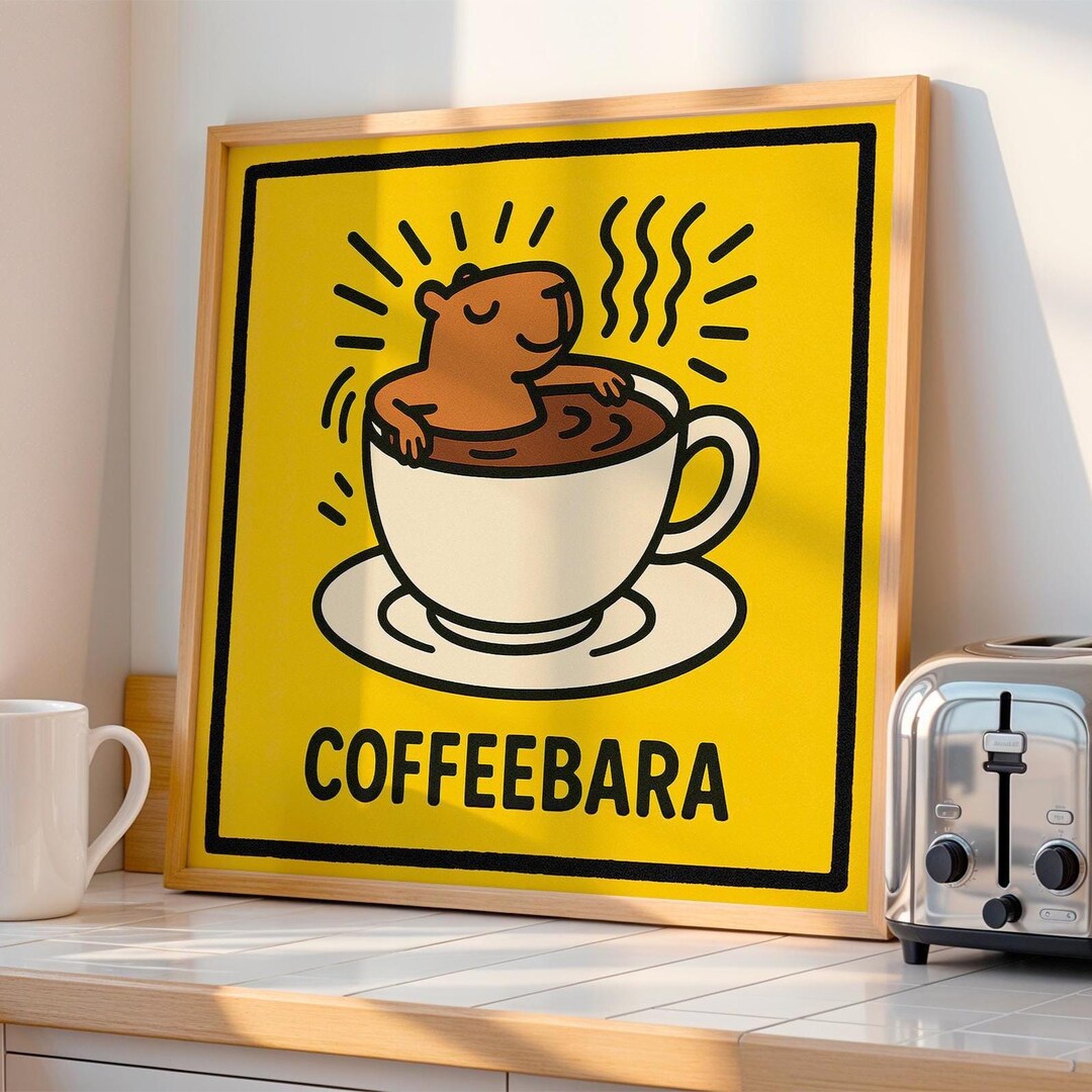 Coffeebara Poster, Funny Capybara Coffee Cup Art (digital Download) - Etsy
