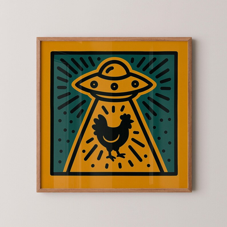 UFO Chicken Abduction Art Print, Funny Kitchen Decor (digital Download ...