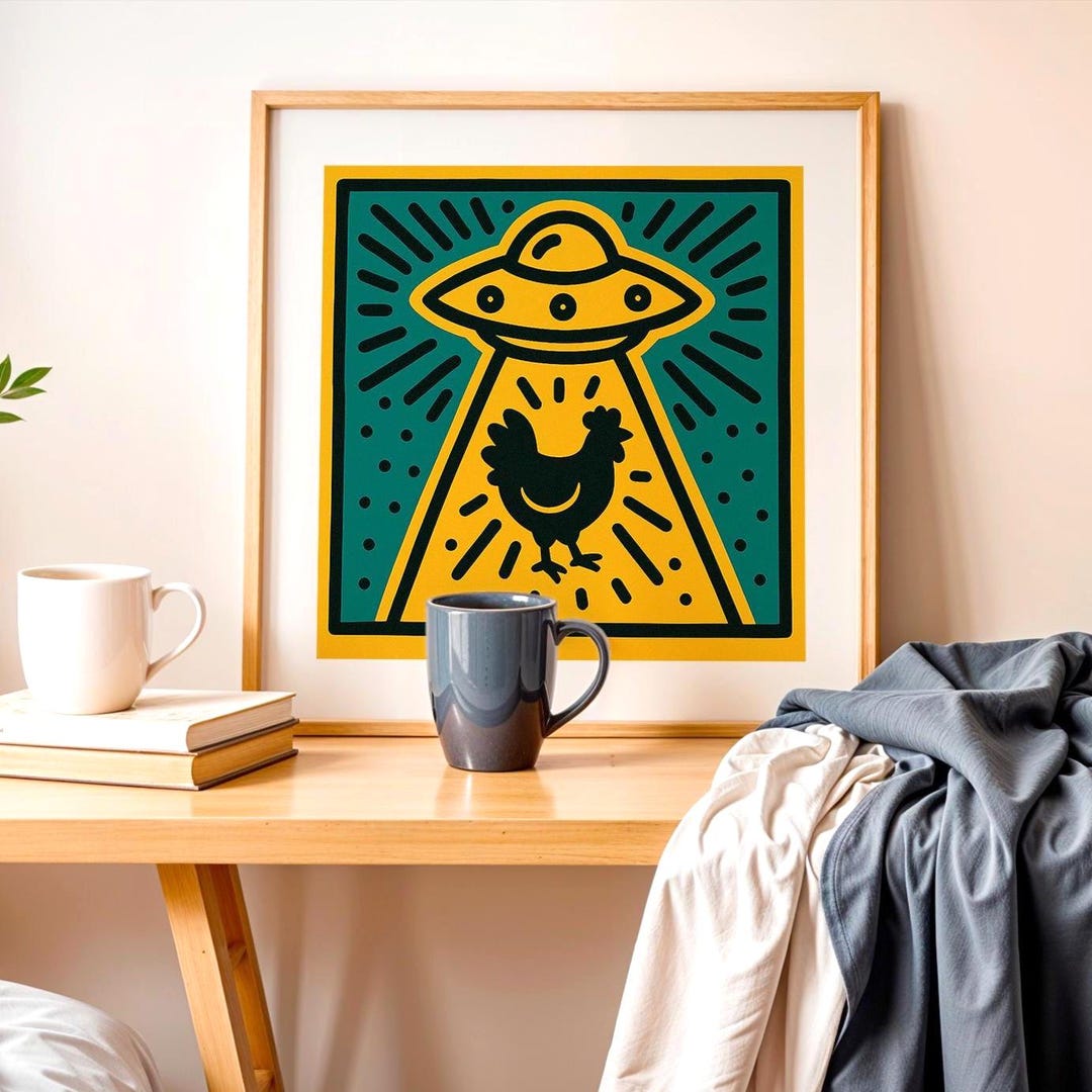UFO Chicken Abduction Art Print, Funny Kitchen Decor (digital Download ...