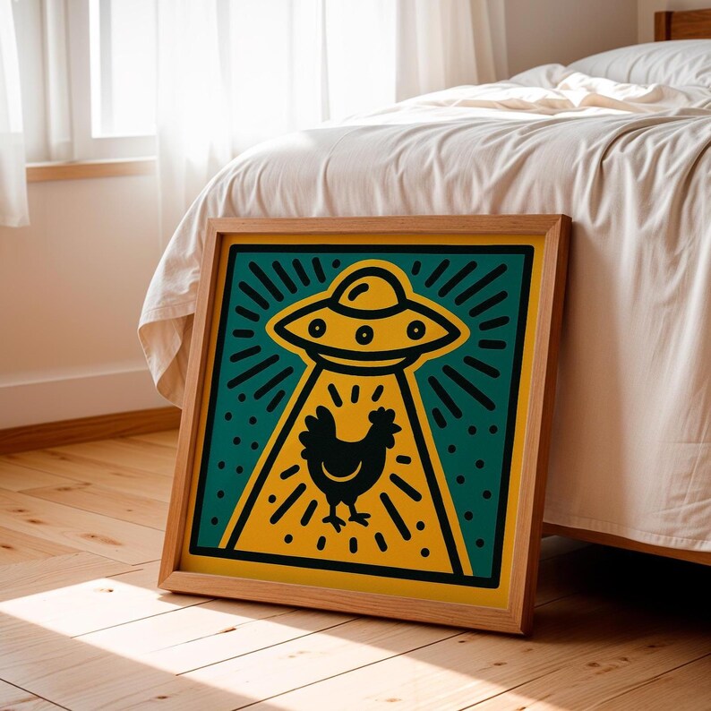 UFO Chicken Abduction Art Print, Funny Kitchen Decor (digital Download ...