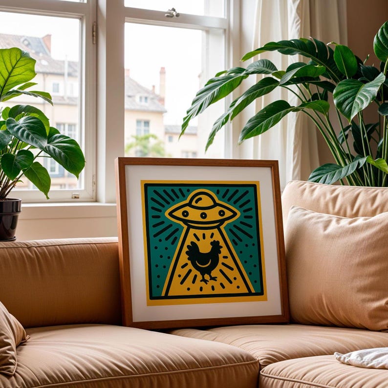 UFO Chicken Abduction Art Print, Funny Kitchen Decor (digital Download ...