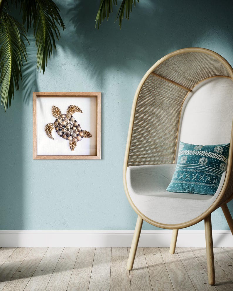 Hand Crafted Shell Turtle Framed Hamptons Style for Coastal Beach Decor ...