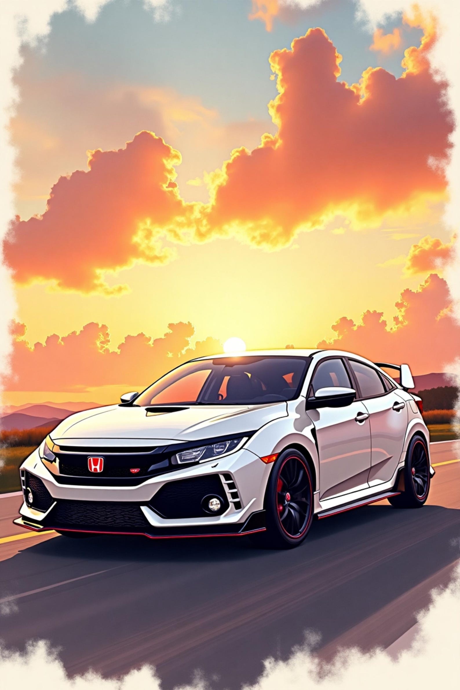 Honda Civic Type R FK8 Watercolor Car Portrait, Digital Download, 8x10 ...