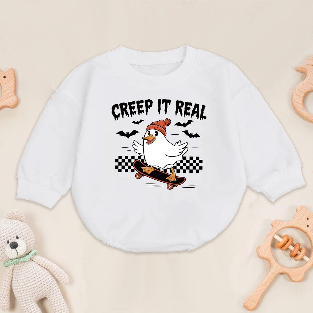 Creep It Real Ghost Baby Romper, Retro Halloween Baby Romper, Goose ...