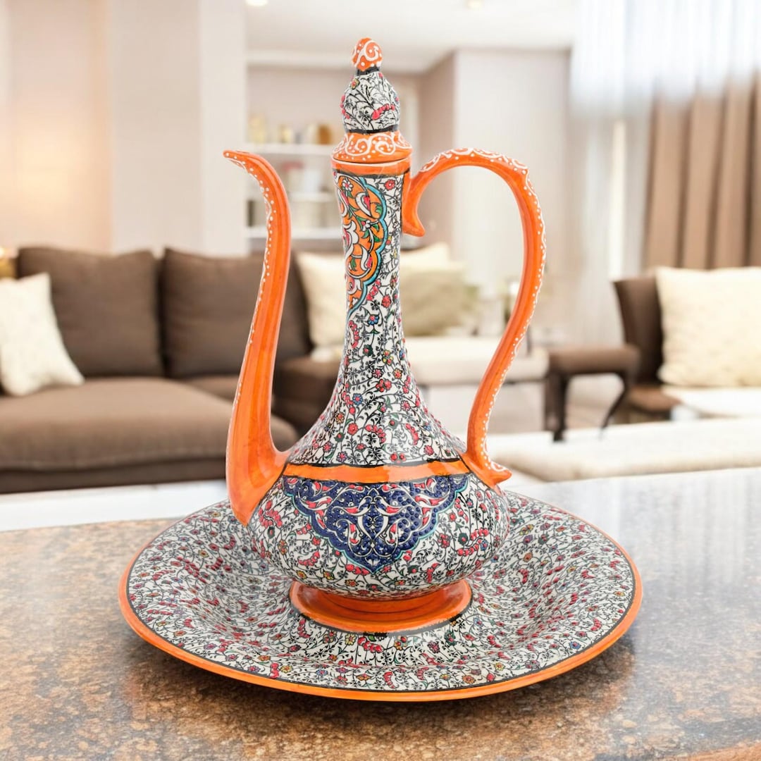 Handmade Ceramic Ewer Set, Ottoman Style Decorative Ewer, Pitcher With ...