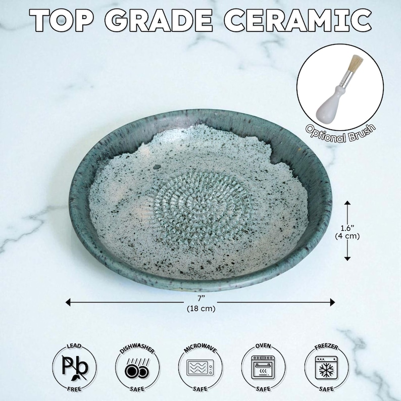 Handmade Ceramic Garlic Grater Bowl, 7" Sage Snow Glazed Grating Plate ...
