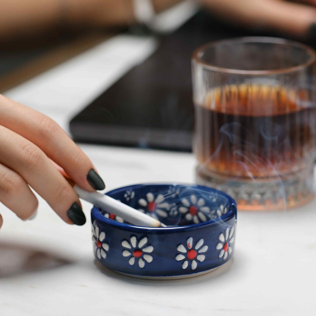 Handmade Ceramic Ashtray Set: Daisy Design, Turkish Decor Ashtrays (set ...