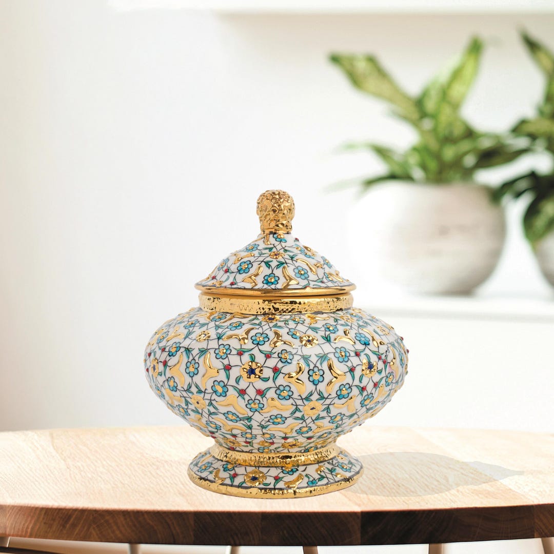 Ceramic Decorative Jar, Golden Bloom Jar, Handmade Ceramic Jar for ...