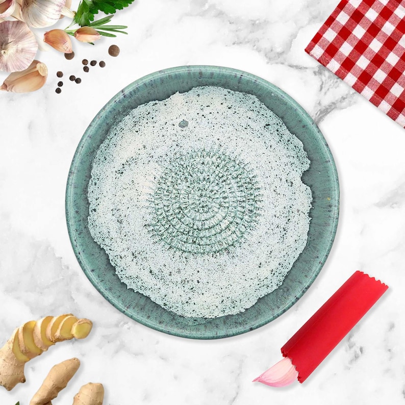 Handmade Ceramic Garlic Grater Bowl, 7" Sage Snow Glazed Grating Plate ...