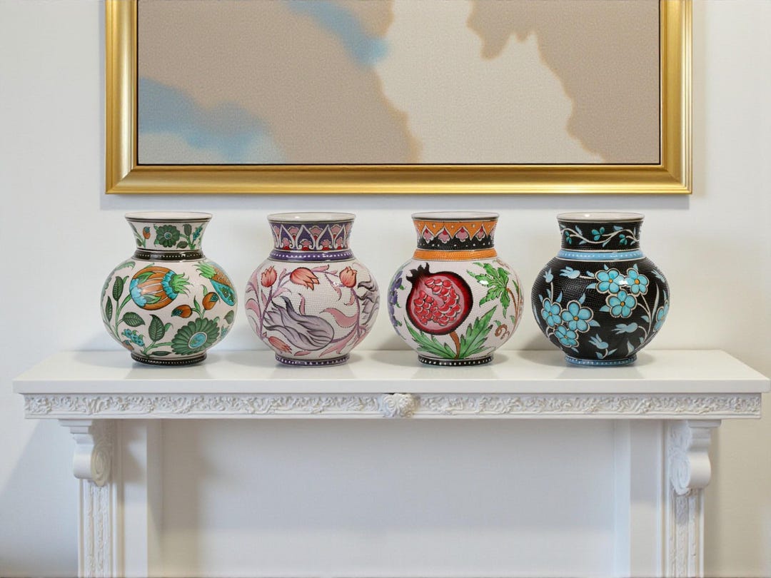 Turkish Handmade Pottery Vase, Iznik Floral Art Decor, Traditional ...