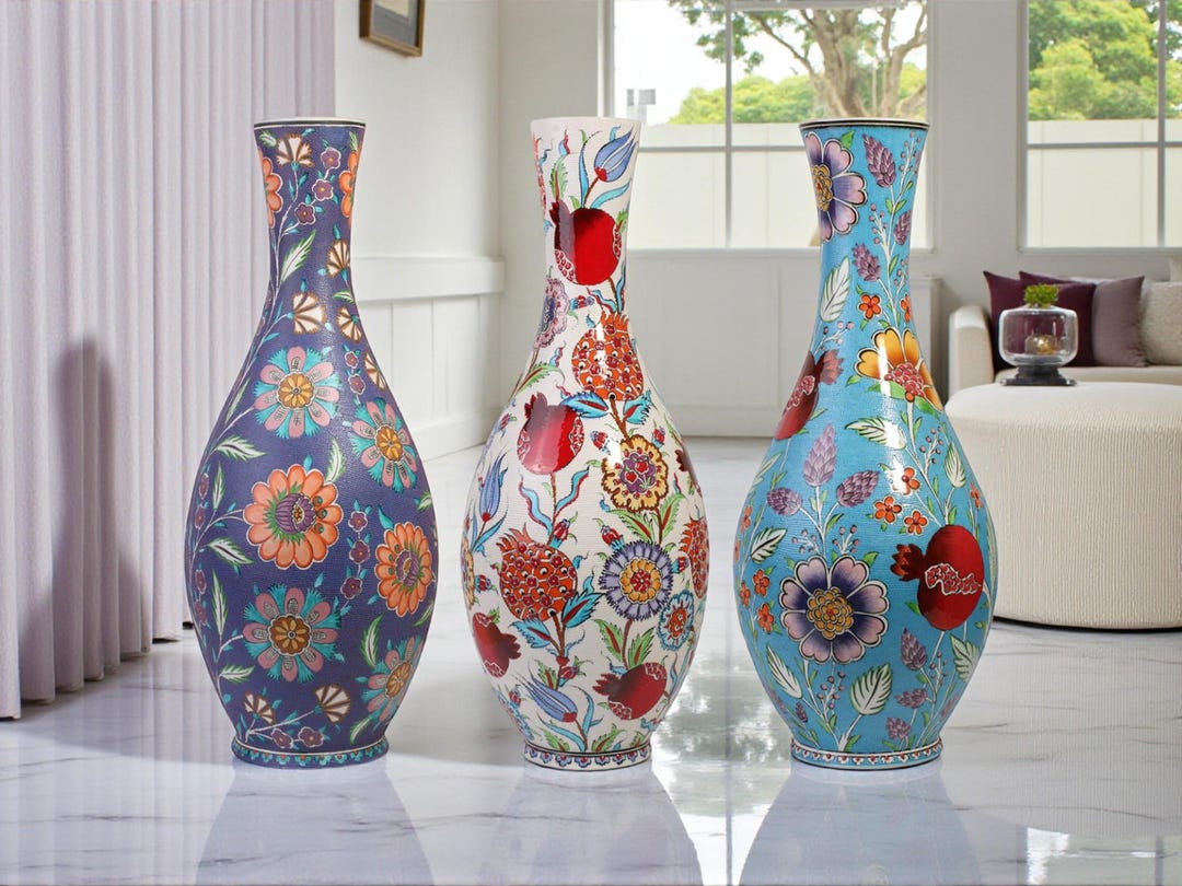 Colorful Ceramic Vase, Floral Iznik Vase, Handmade Turkish Decor ...