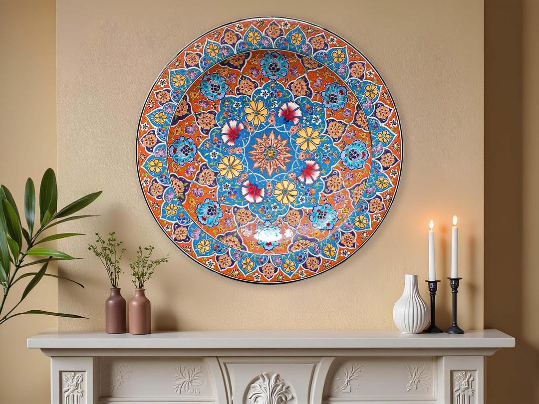 Ceramic Decorative Plate, Ceramic Plate, Crimson Garden Mandala Plate ...