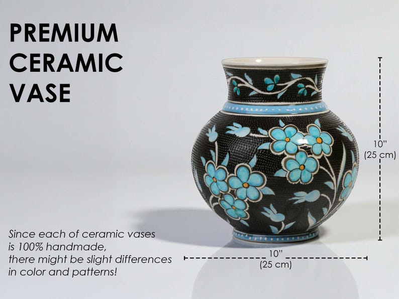 Turkish Handmade Pottery Vase, Iznik Floral Art Decor, Traditional ...