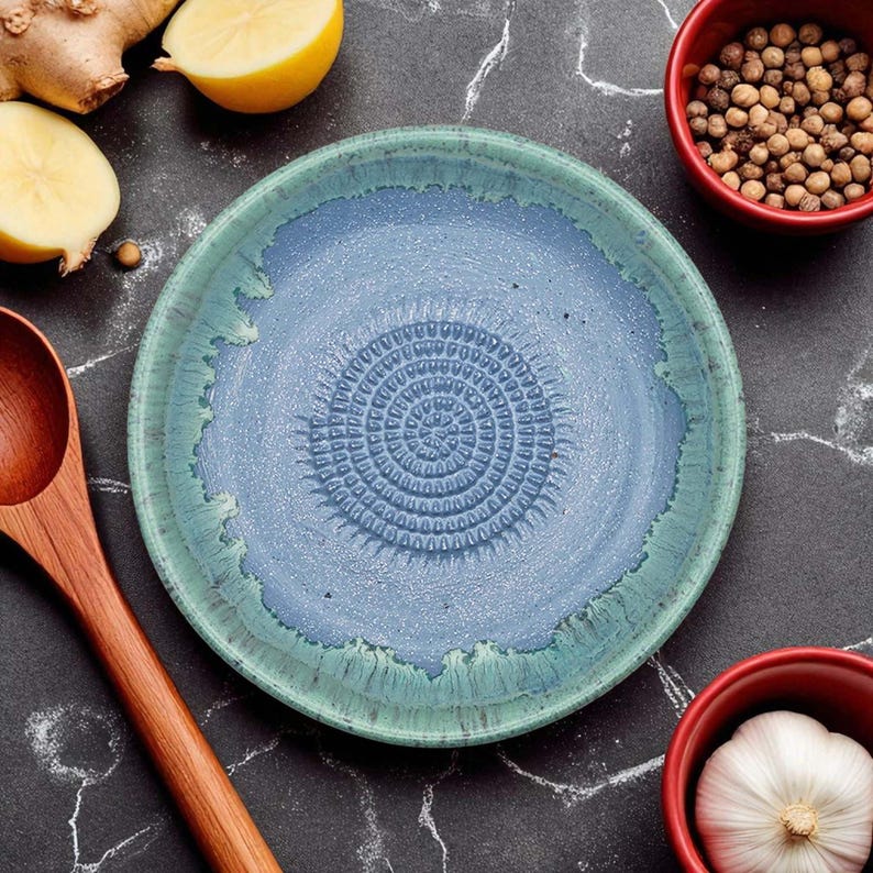 Handmade Ceramic Garlic Grater Bowl, 7" Slight Gray Glazed Grating ...