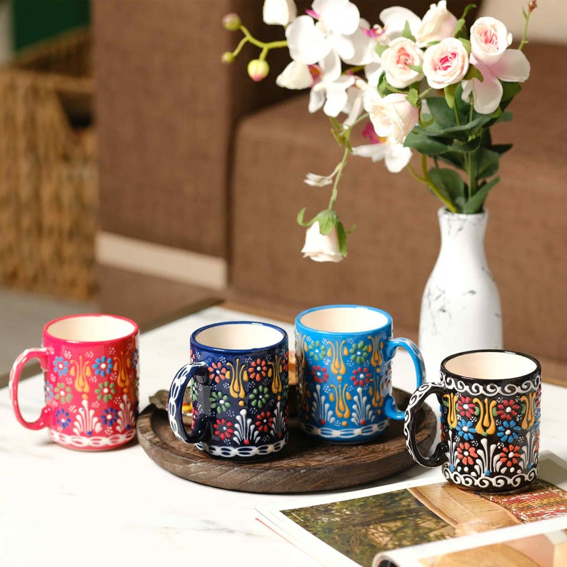Hand-painted Turkish Ceramic Coffee Mug: 10 Oz Floral Design Mug - Etsy