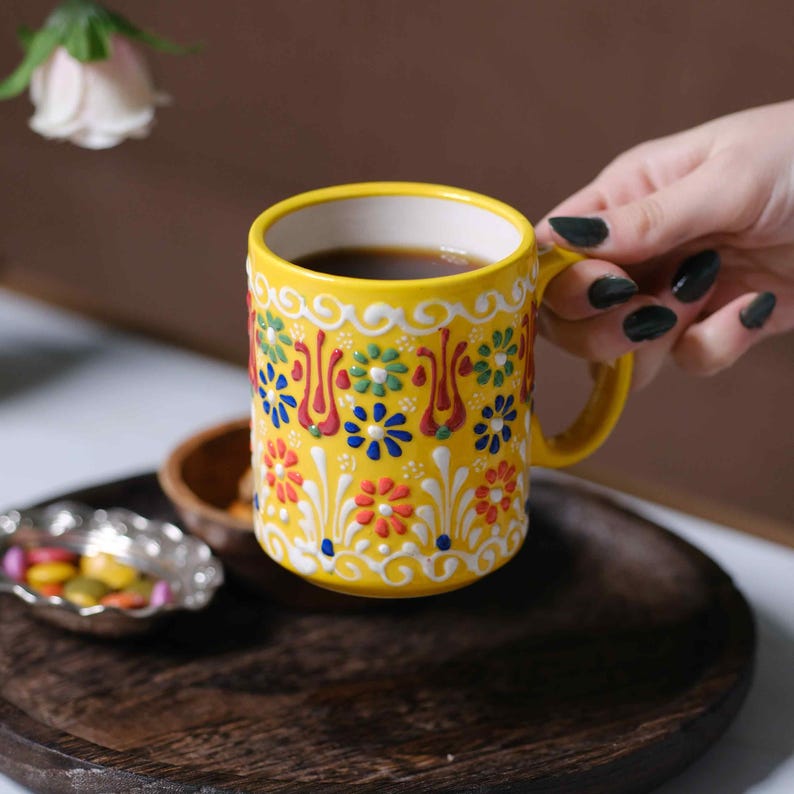 Hand-painted Turkish Ceramic Coffee Mug: 10 Oz Floral Design Mug - Etsy