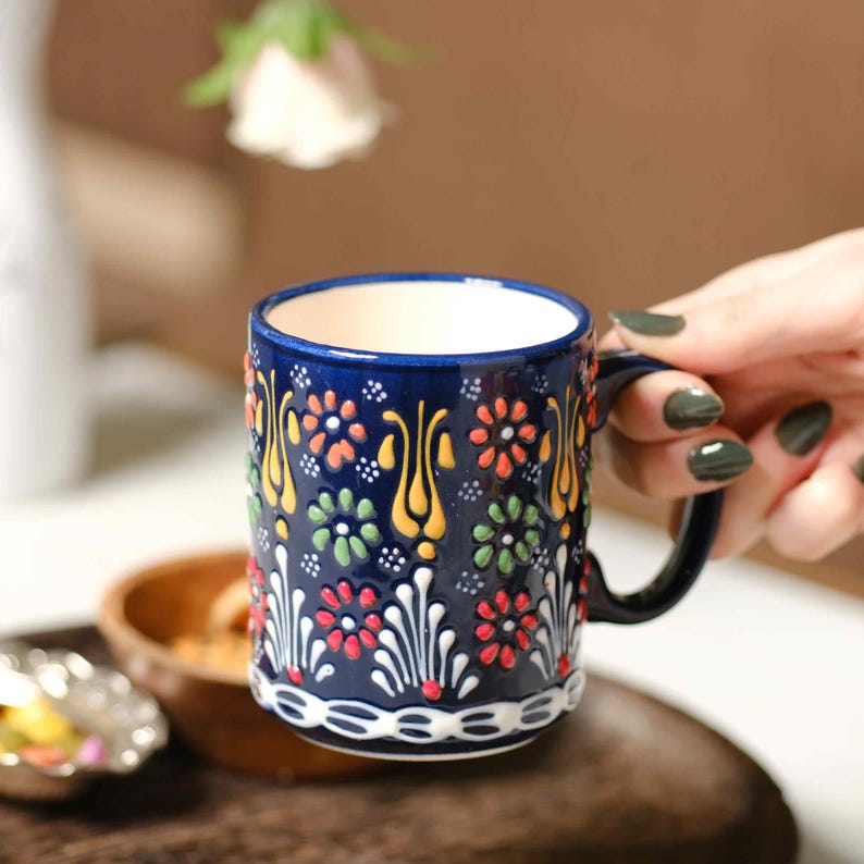 Hand-painted Turkish Ceramic Coffee Mug: 10 Oz Floral Design Mug - Etsy