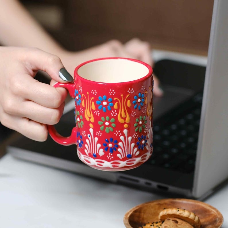 Hand-painted Turkish Ceramic Coffee Mug: 10 Oz Floral Design Mug - Etsy