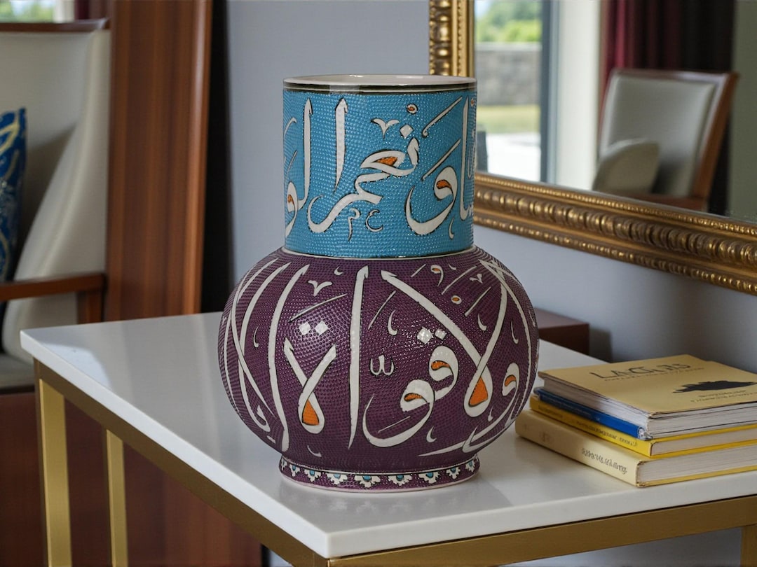 Handmade Turkish Calligraphy Ceramic Vase, Islamic Art Pottery Decor ...