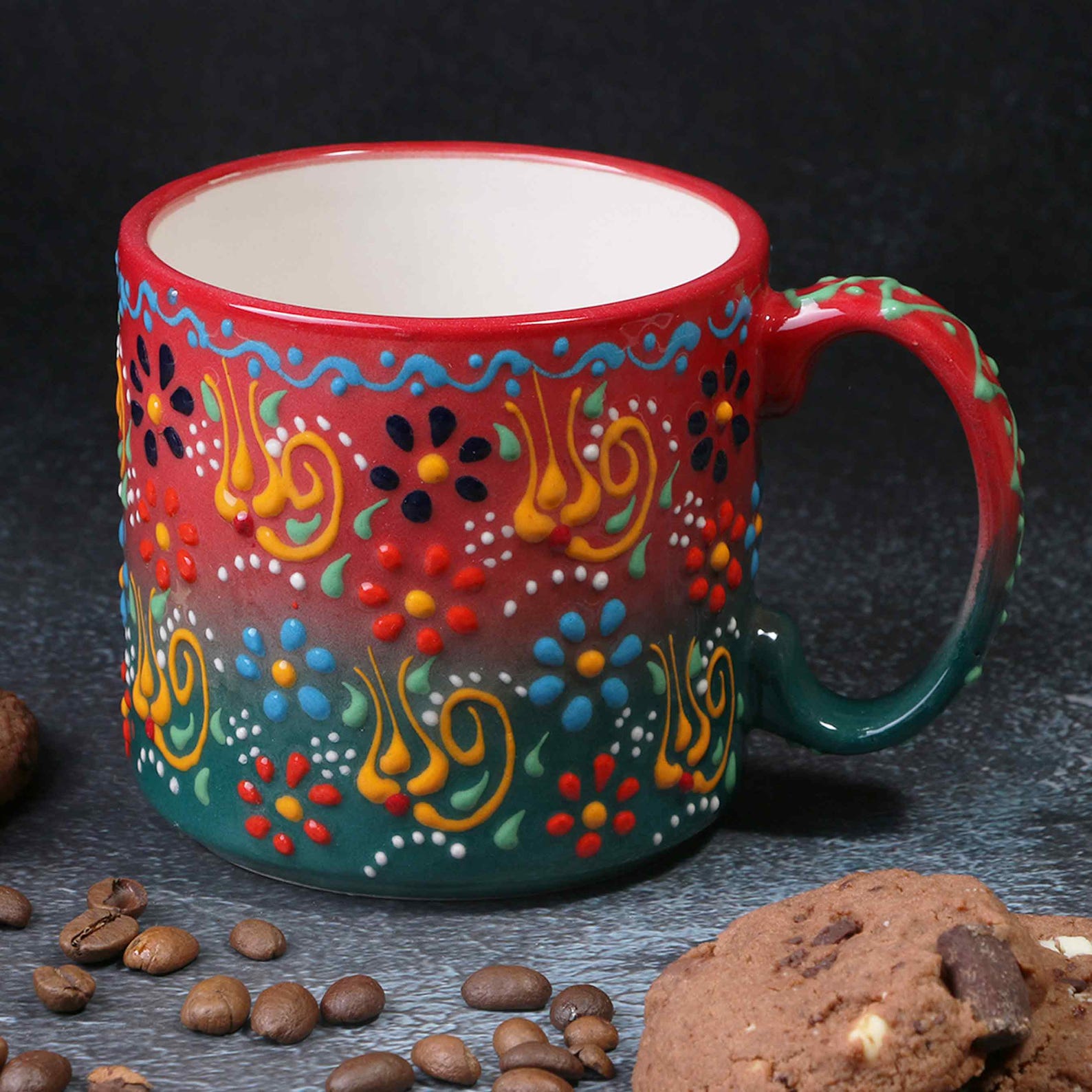 Handmade Ceramic Coffee Mug Set: Turkish Painted Mugs, 12 Oz Coffee ...