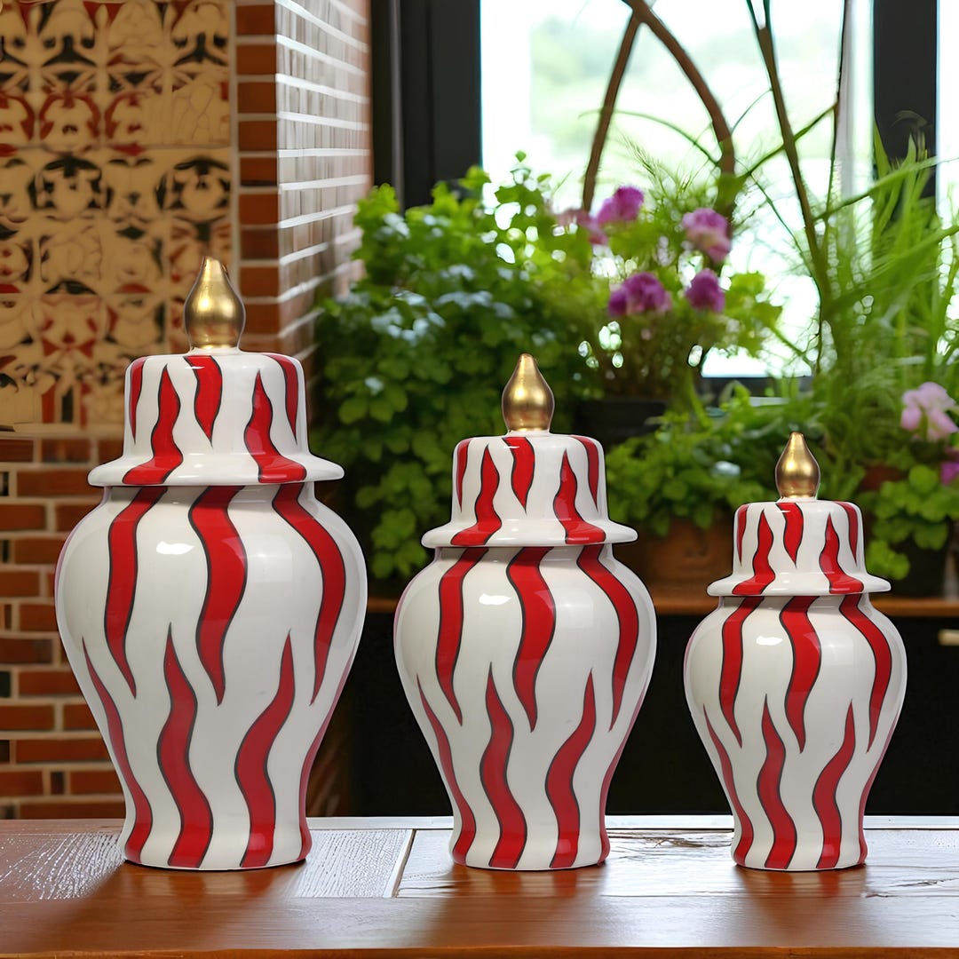Decorative Ceramic Jar, Firewave Jar, Ceramic Ginger Jar With Lid, Jar ...