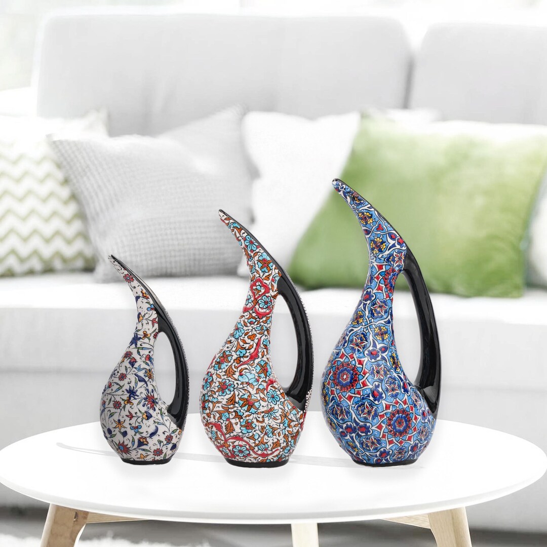 Handmade Ceramic Ewer Set, Ottoman Floral Decorative Ewer Set of 3 ...