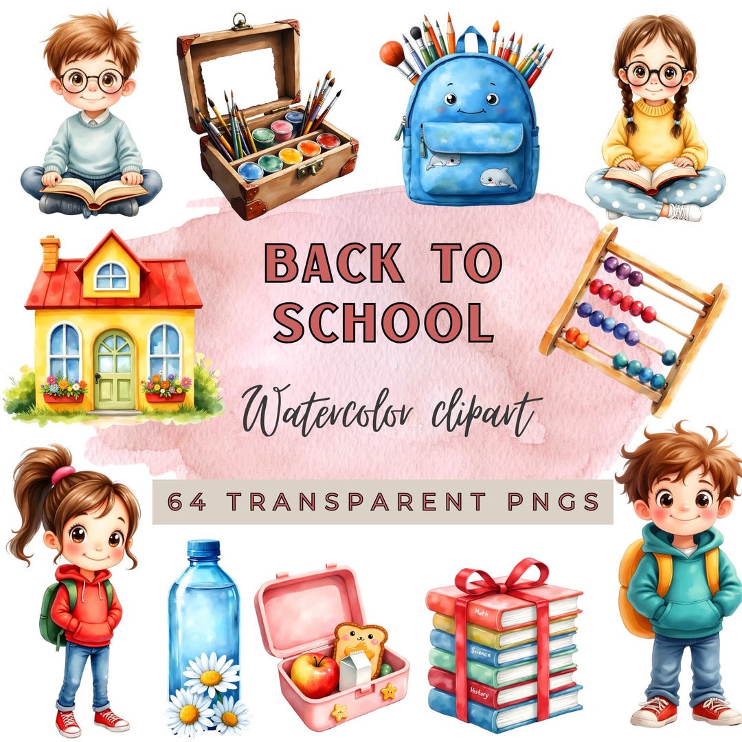 Back to School Clipart – 64 PNG Graphics for Teachers (digital Download ...