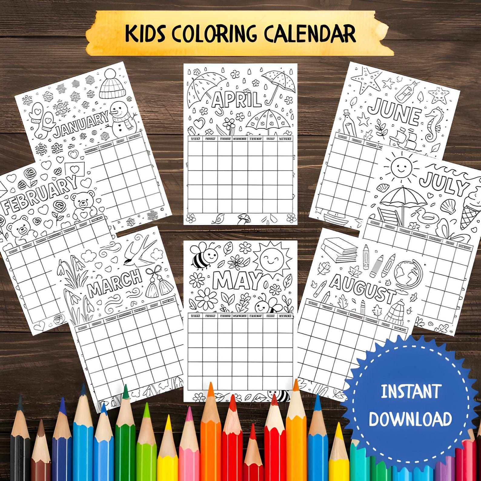 Kids Coloring Calendar 2025 • Printable Monthly Calendar for Children ...