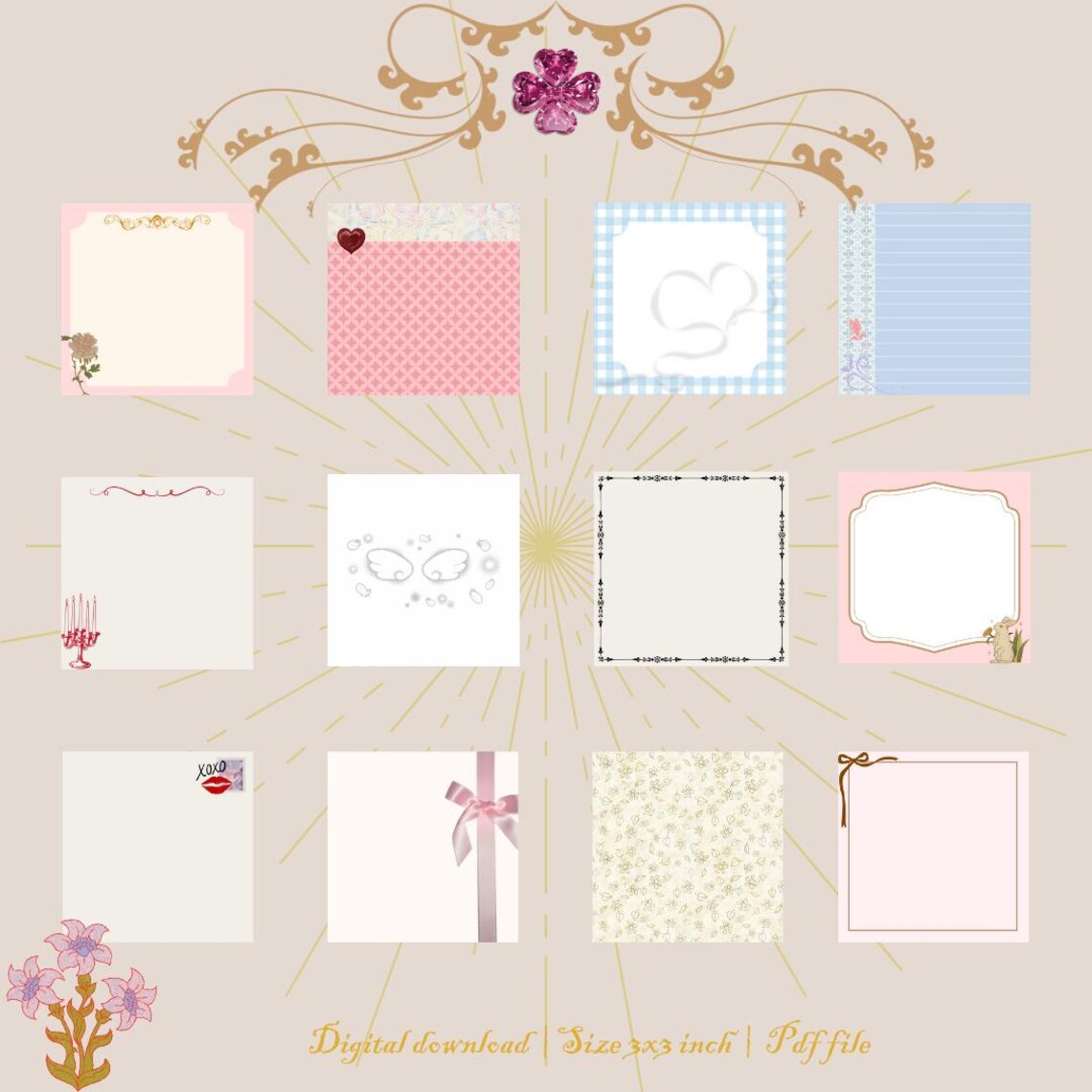 Vintage Coquette Notepad | Feminine Digital Stationery | Pink Lace Memo ...