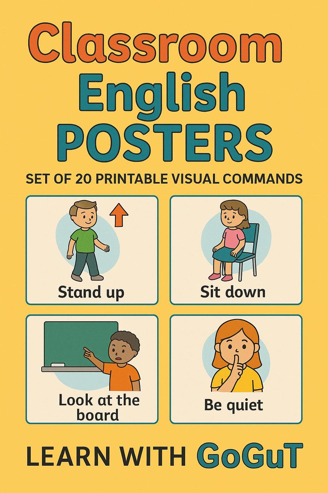 Classroom English Posters – 20 Printable Visual Commands for ESL ...