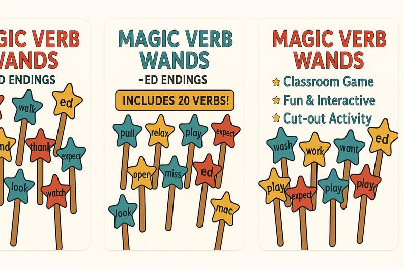 Magic Verb Wands – Printable -ED Ending Verbs Activity for ESL & EFL - Etsy