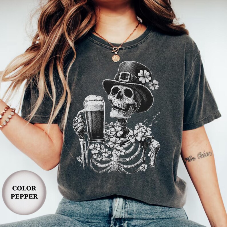 St Patrick Skeleton Shirt, Irish Skull Beer Tee, Shamrock Skeleton ...