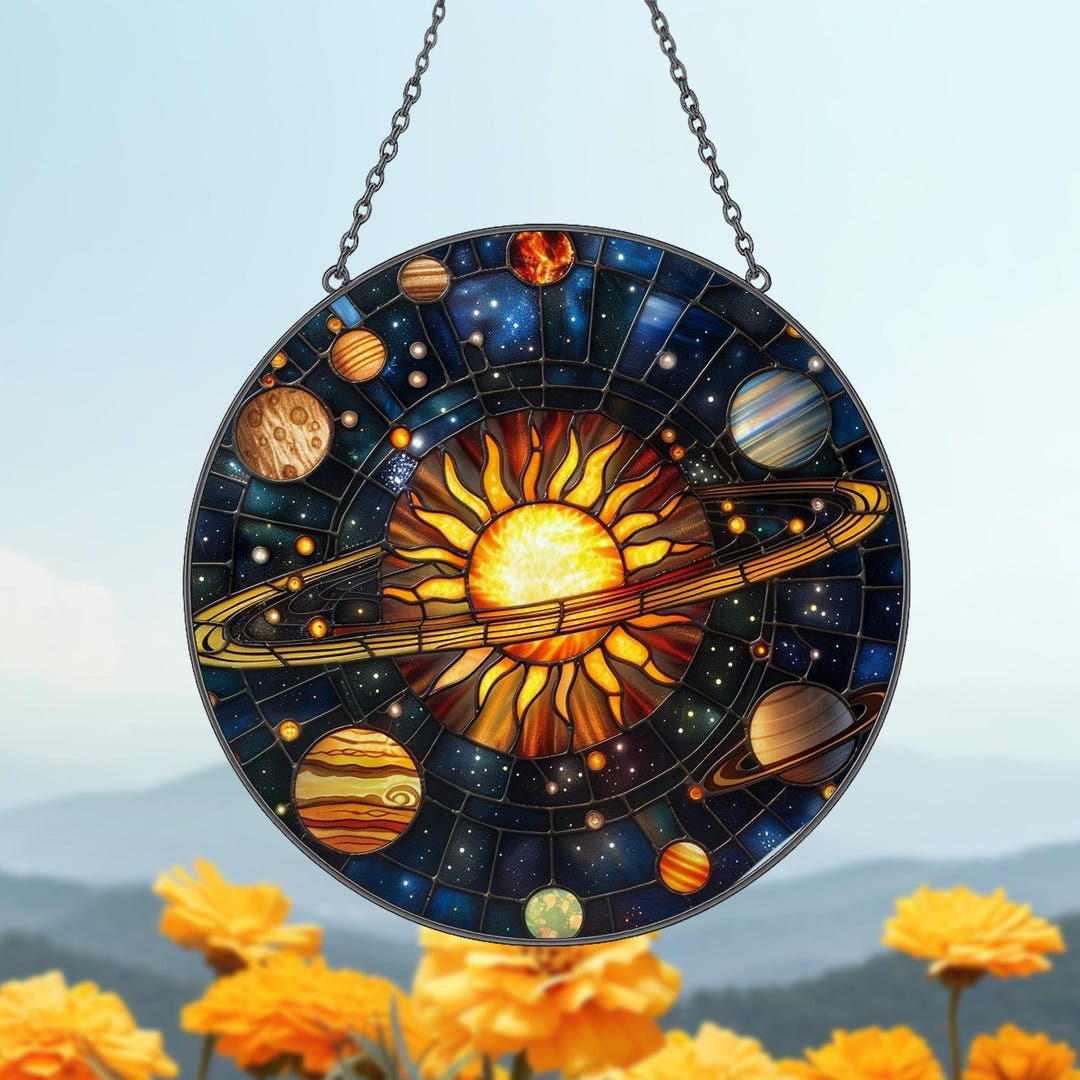 Solar System Stained Glass Suncatcher, Planet Window Decor, Astronomy ...