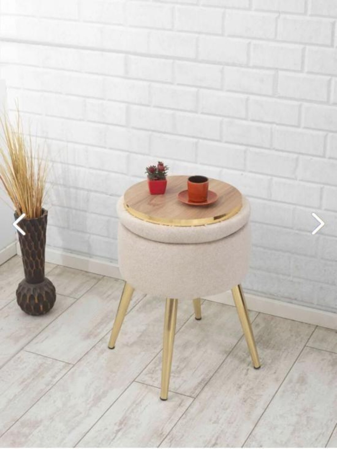 Gold Legged Coffee Table Pouf: off White Storage Ottoman - Etsy