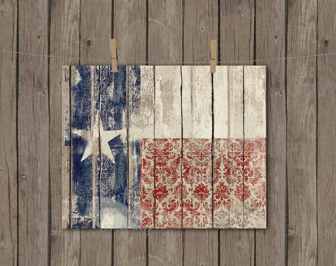 Texas Flag Art Print Instant Download Vintage Wood Chippy - Etsy