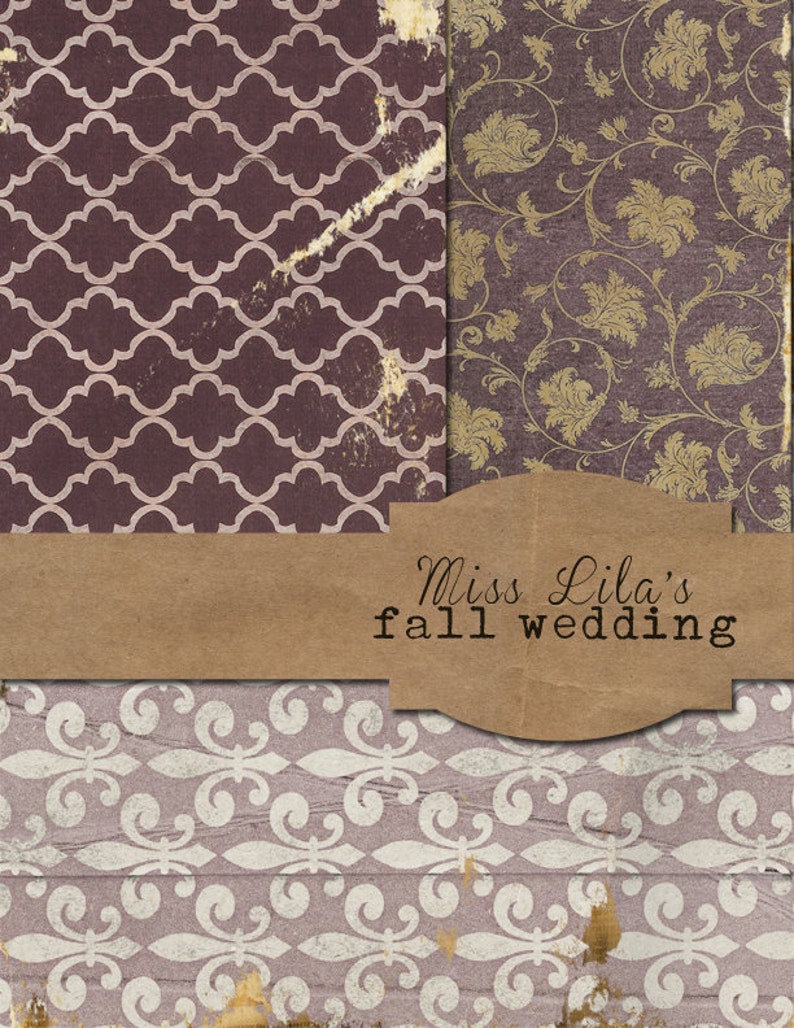 INSTANT DOWNLOAD Miss Lila's Fall Wedding Digital Paper Textured Purple ...