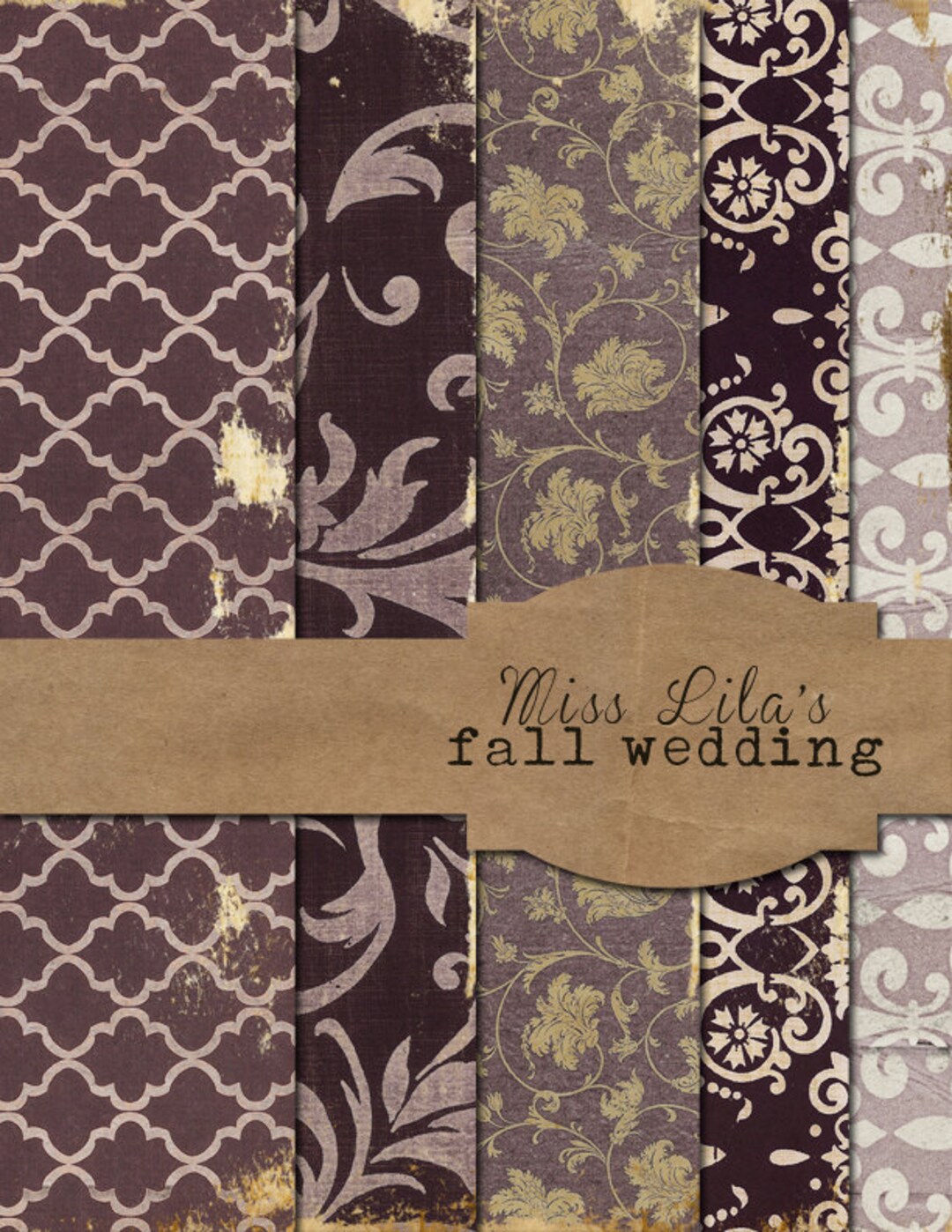 INSTANT DOWNLOAD Miss Lila's Fall Wedding Digital Paper Textured Purple ...