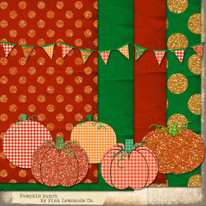 Pumpkin Patch Digital Paper Set Fall Gingham Textured Commercial Use Ok ...