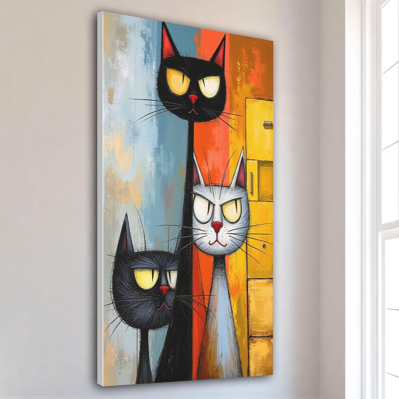 Funky Abstract Cat Canvas Art: Modern Pet Wall Decor - Etsy