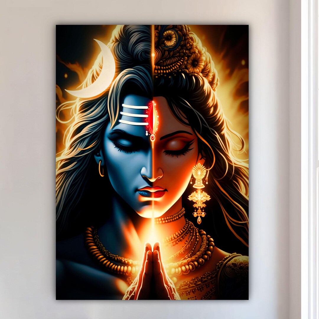 Lord Shiva and Goddess Parvati Glass Wall Art | Hindu Gods | Canvas ...