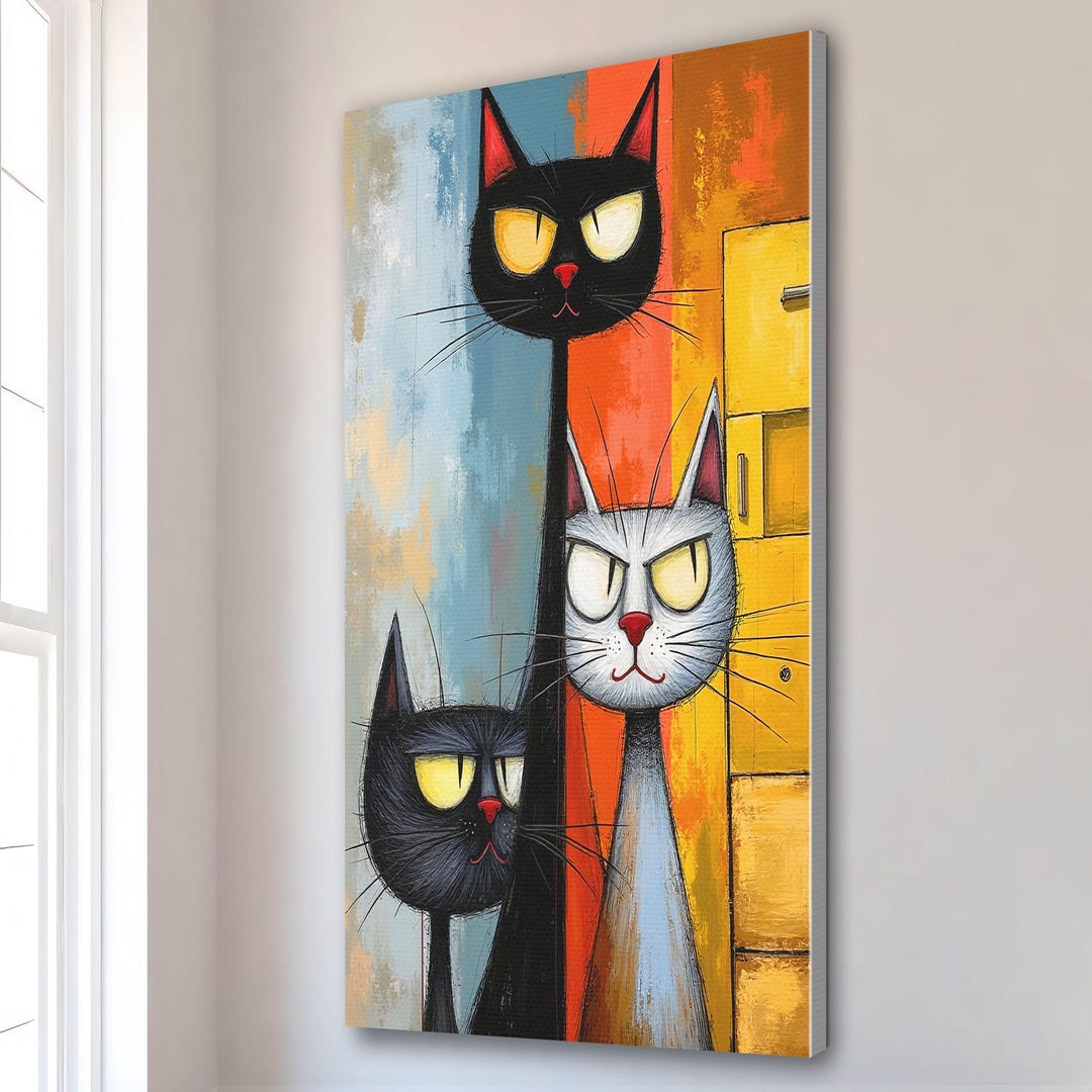 Abstract Cat Canvas | Funky Cat Wall Art | Colorful Cat Poster | Modern ...